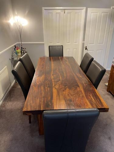Solid Oak dining table (7ft x 3ft) with 6 leather chairs For Sale in ...