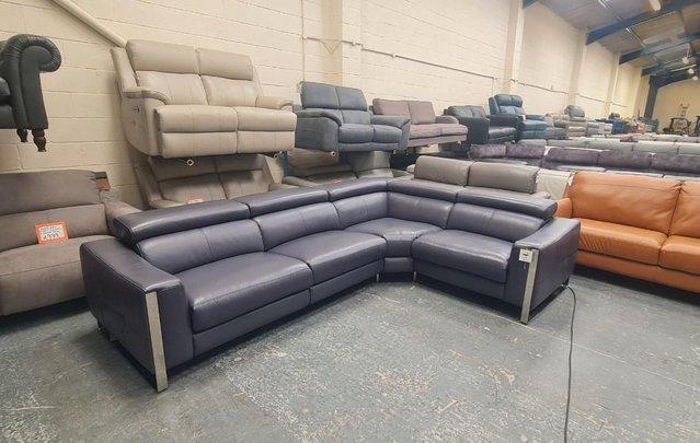 Torres blue leather electric recliner corner sofa For Sale in Deeside ...