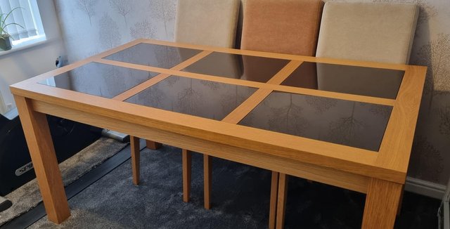 6 Seater Solid Oak Table with glass placement inserts For Sale in ...