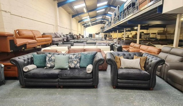 Persia charcoal grey leather/fabric 4 seater sofa and chair For Sale in ...