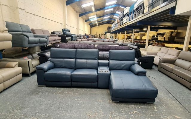 Laurence Le Mans blue leather electric recliner chaise sofa For Sale in ...